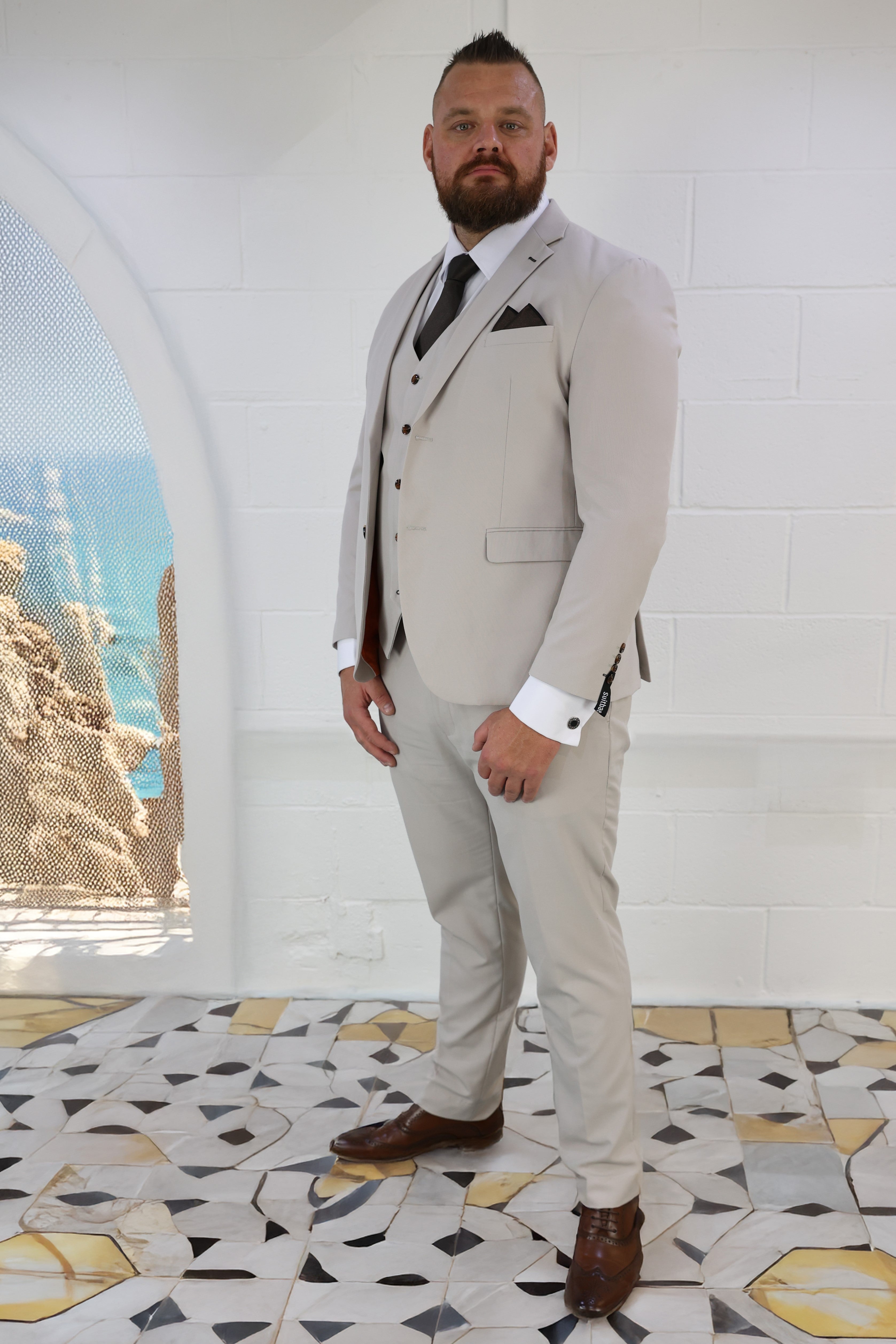 Kian Stone Beige Plus Size Suit - Cool, Comfortable & Stylish – Suitbae